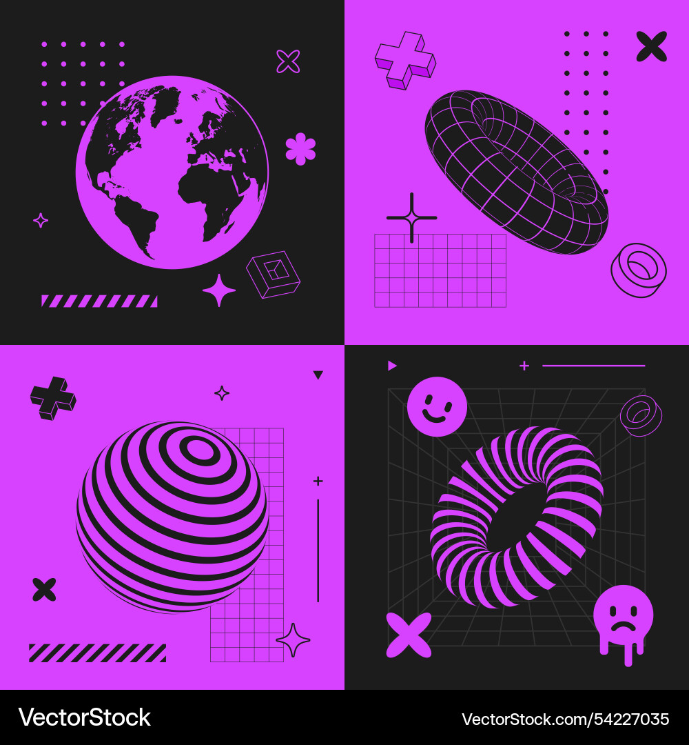 Abstract geometric collage in black and purple Vector Image