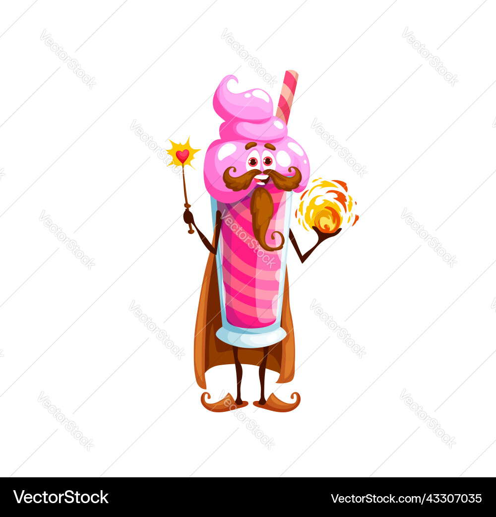 Cartoon milkshake drink dessert wizard character Vector Image