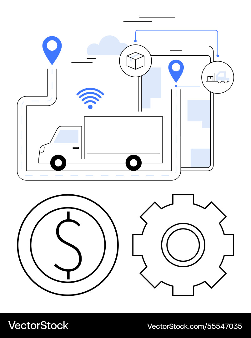 Logistics tracking with delivery truck map route Vector Image