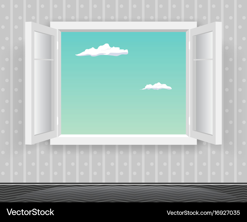 Open glass window frame cartoon home interior Vector Image