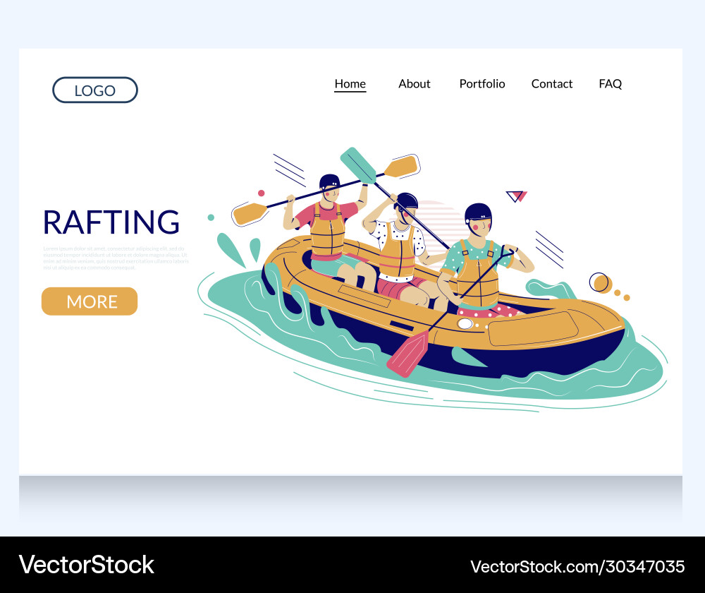 Rafting website landing page design Royalty Free Vector