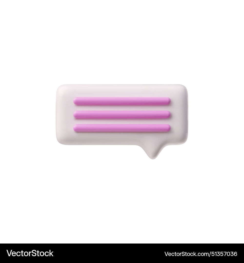 3d glossy white speech bubble with pink text lines