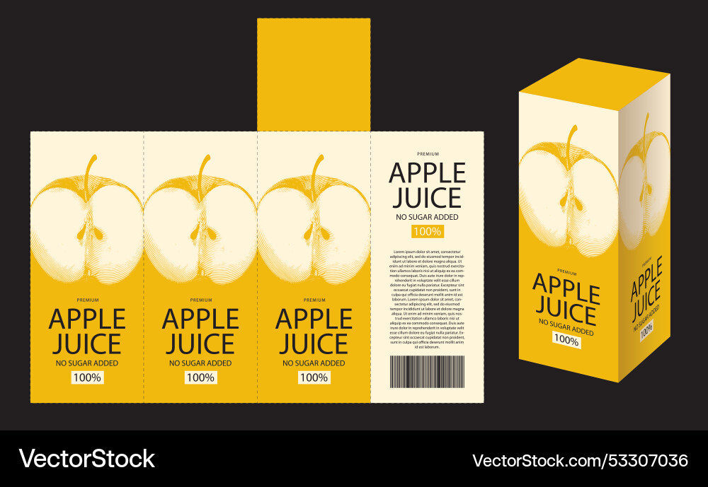 Cardboard packaging box for apple juice Royalty Free Vector