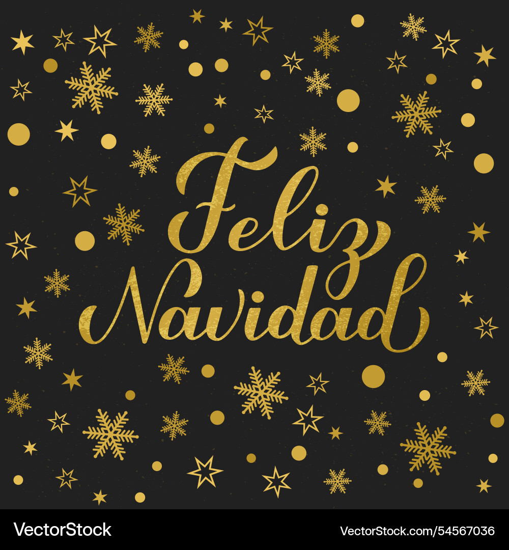 Feliz navidad glitter textured lettering gold Vector Image