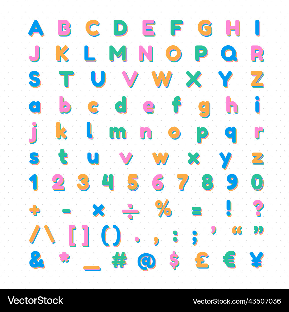 Letter and sign set font typography Royalty Free Vector