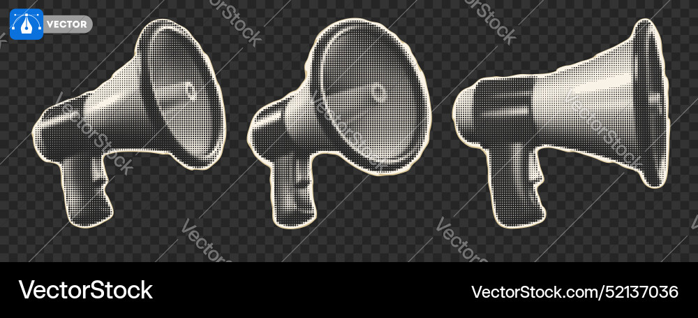 Megaphones set with halftone effects Royalty Free Vector