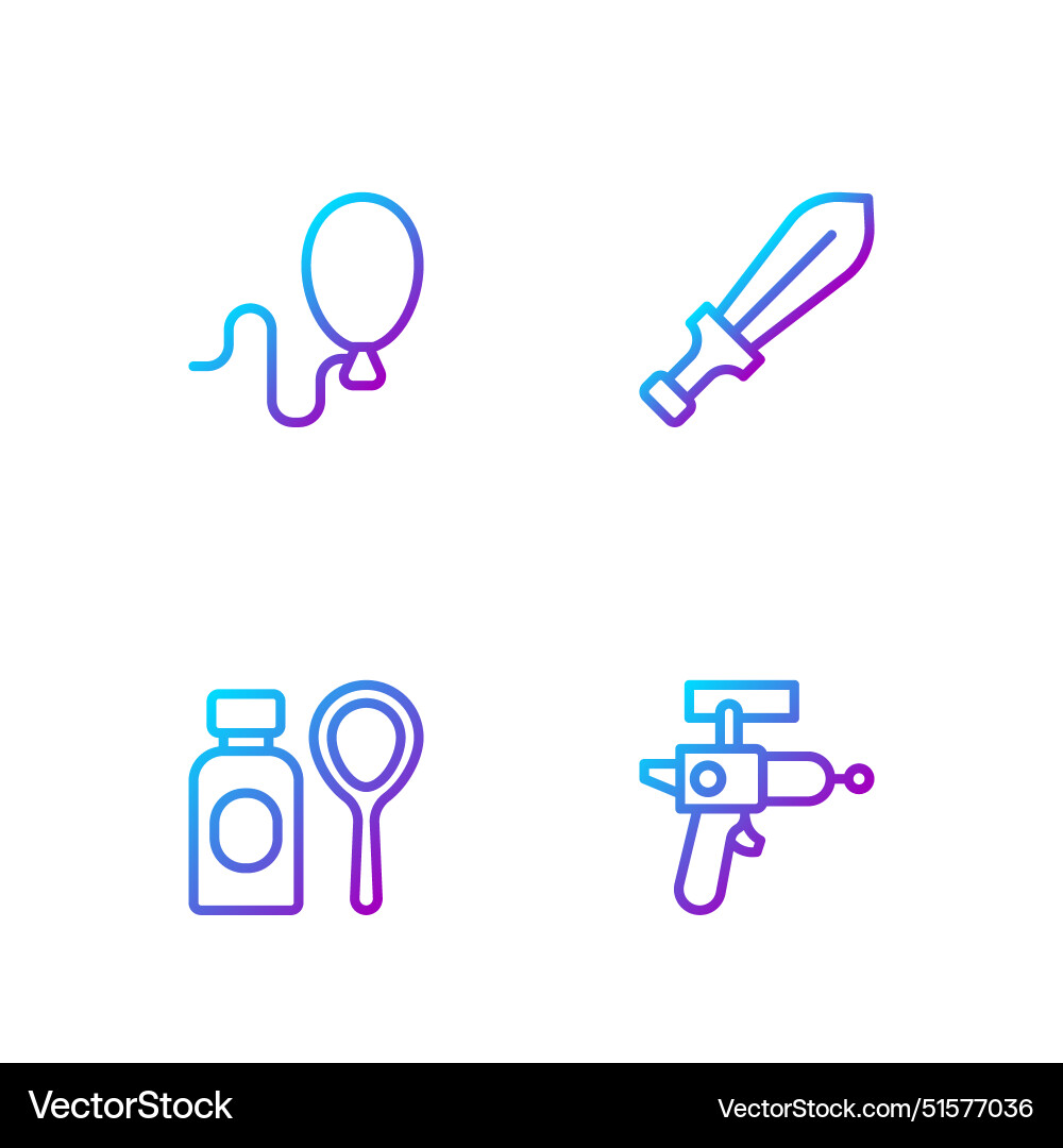 Set line ray gun soap bubbles bottle balloons Vector Image