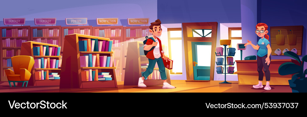 Bookstore library interior Royalty Free Vector Image