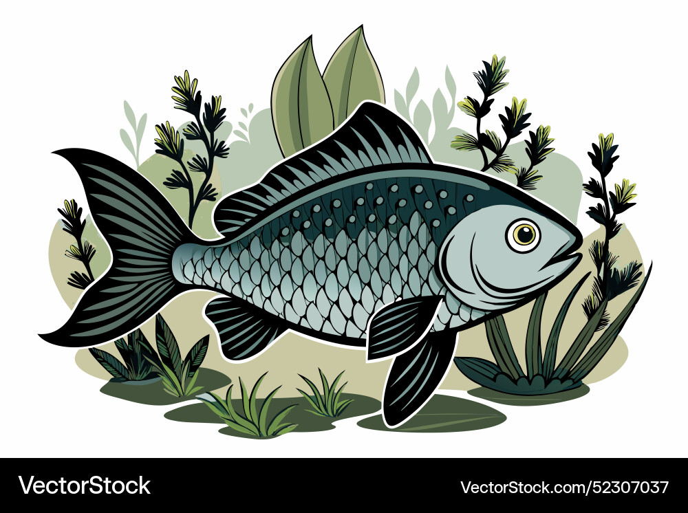 Bream in river and plants silhouette q Royalty Free Vector