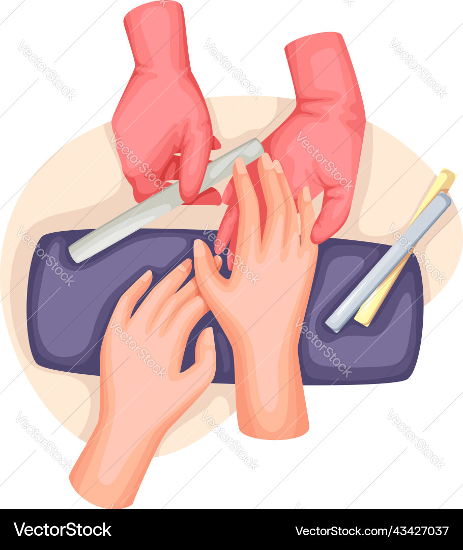 Manicure master filing nails in salon Royalty Free Vector