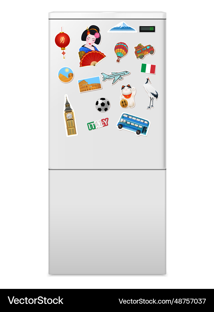 Realistic Fridge with Souvenir Magnets Royalty Free Vector
