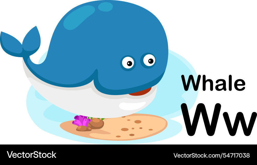 Alphabet letter w-whale with cartoon vocabulary Vector Image