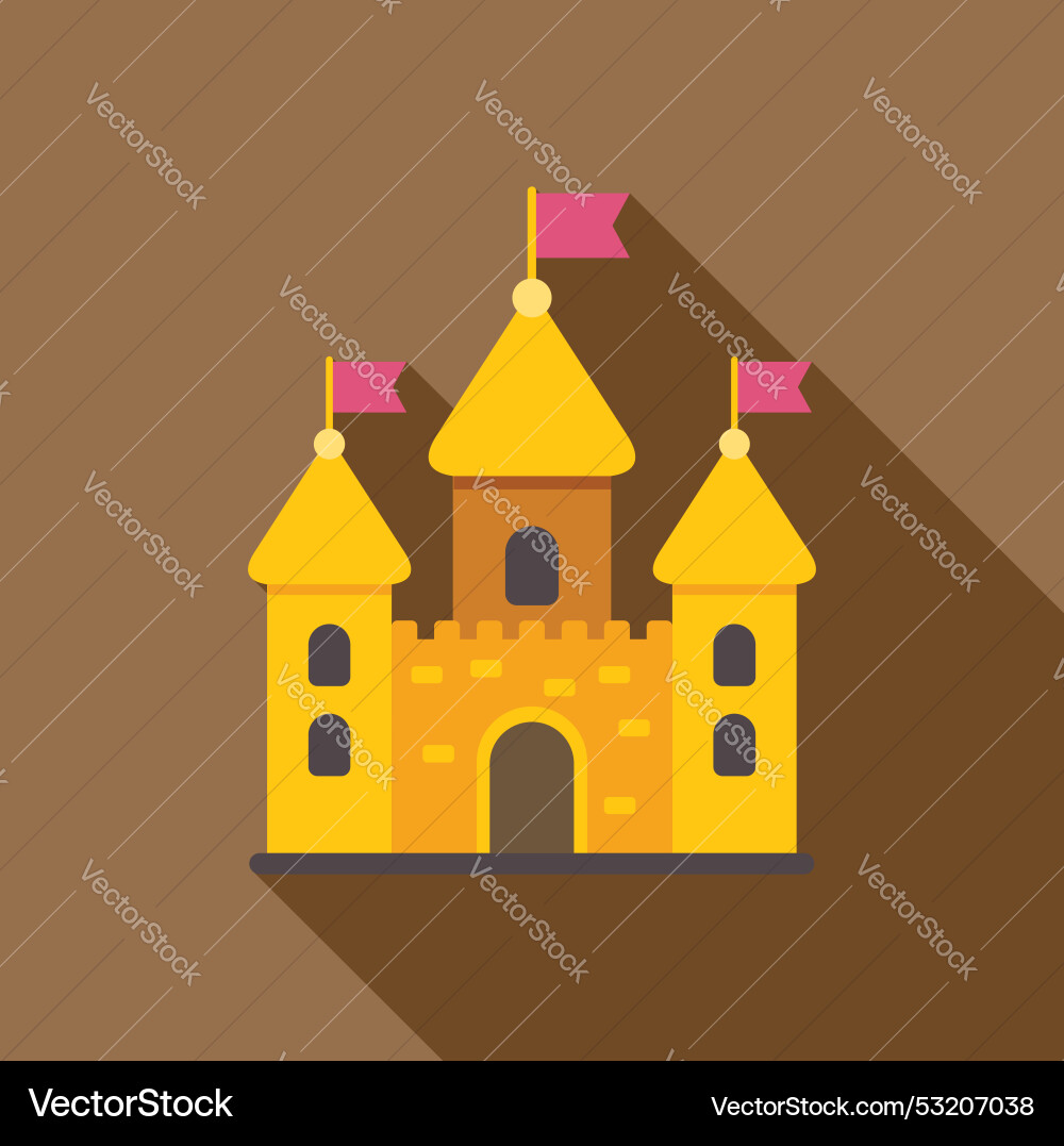 Big castle building waving flags with long shadow Vector Image