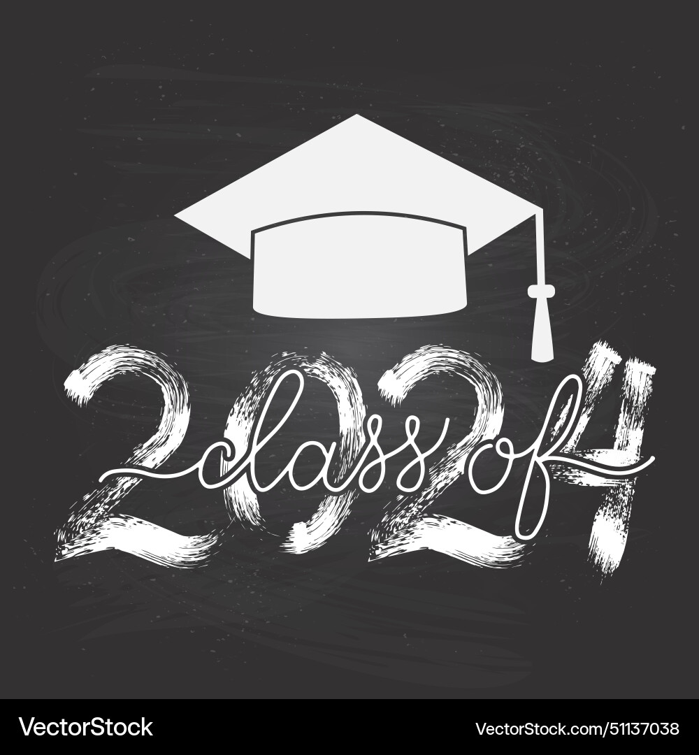 Class of 2024 lettering with graduation cap Vector Image