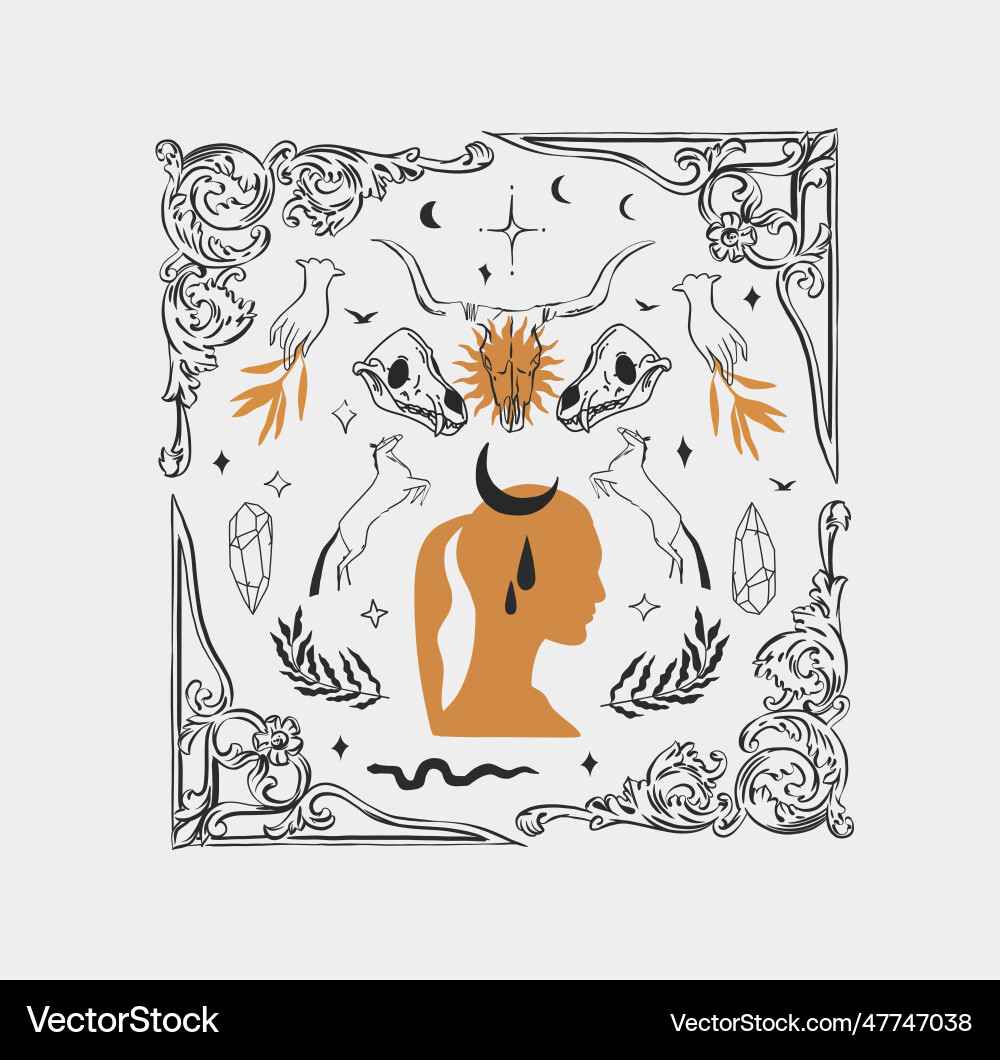Hand drawn abstractgraphic magic witch Royalty Free Vector