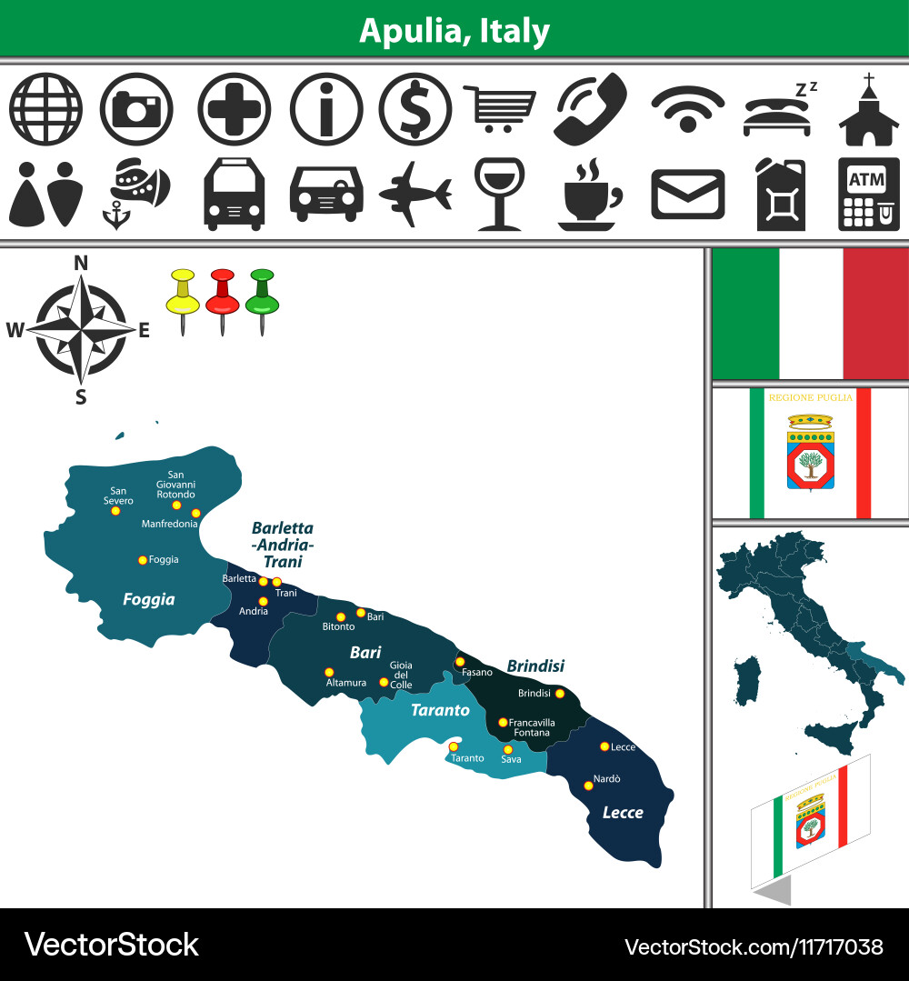 Map of apulia Royalty Free Vector Image - VectorStock