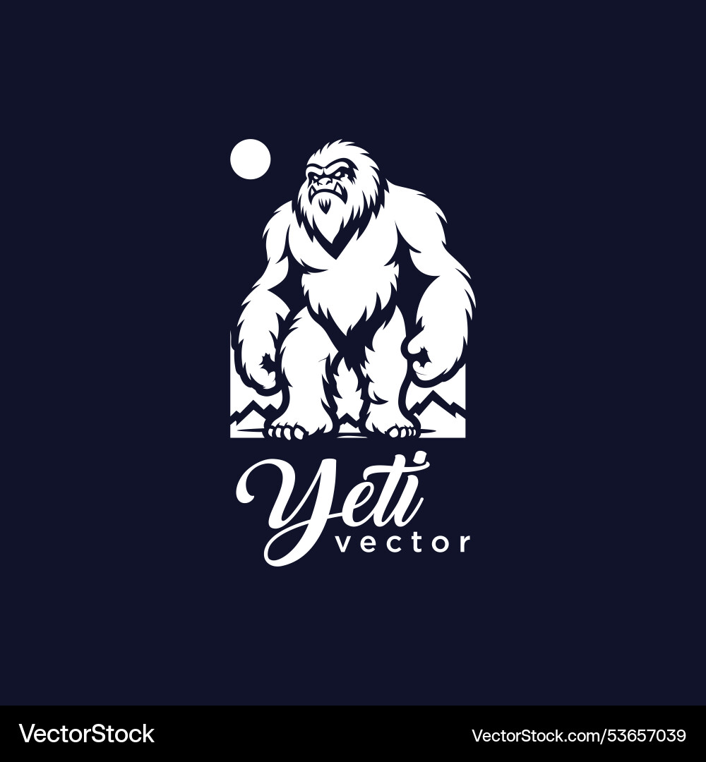 A yeti with mountains and moon backdrop Royalty Free Vector