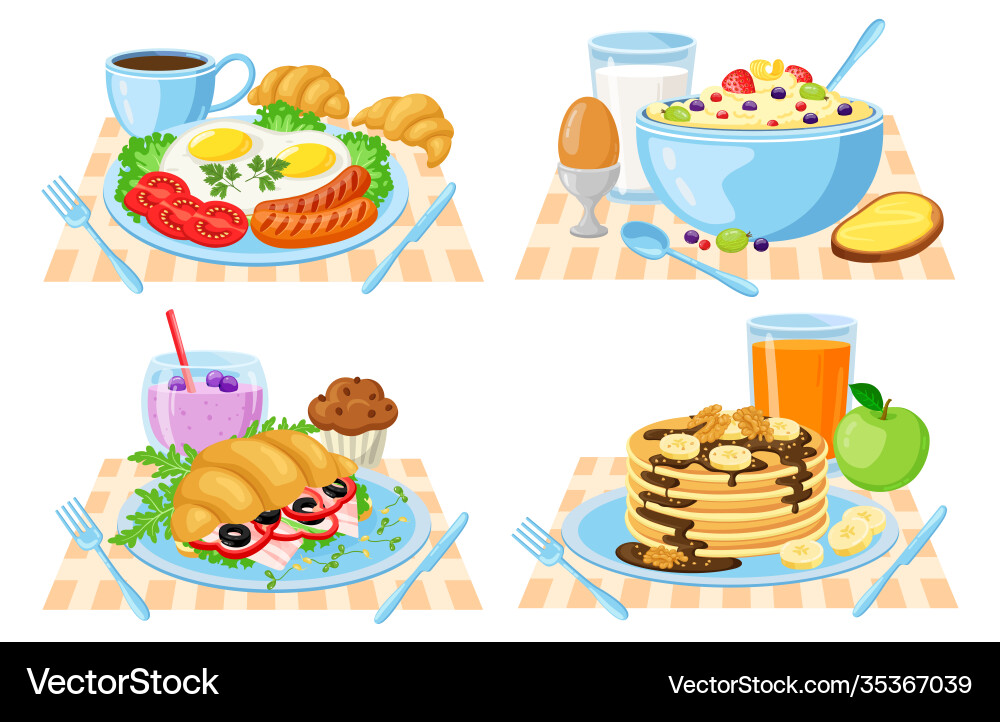 Cartoon breakfast healthy delish menu Royalty Free Vector