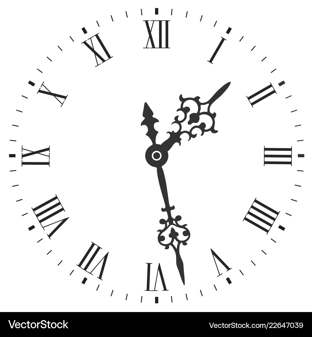 Elegant clock face with roman numerals and tick Vector Image