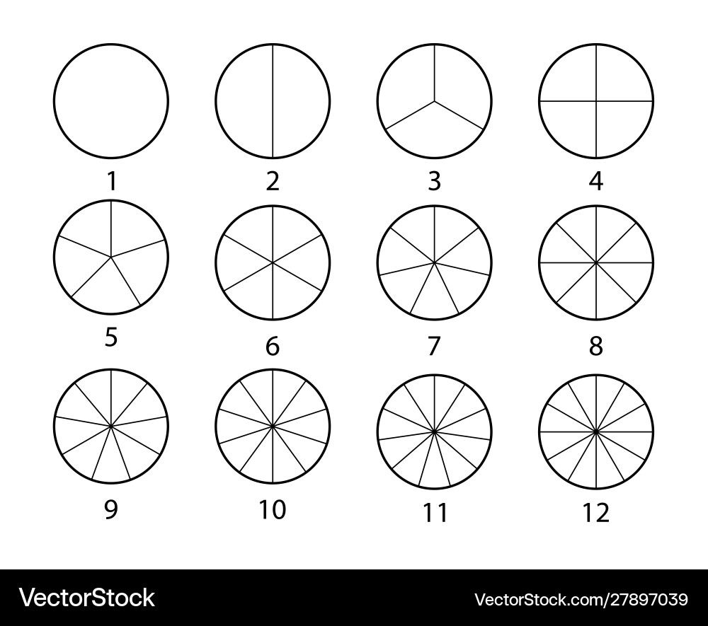 Fraction mathematics circle segments set black Vector Image