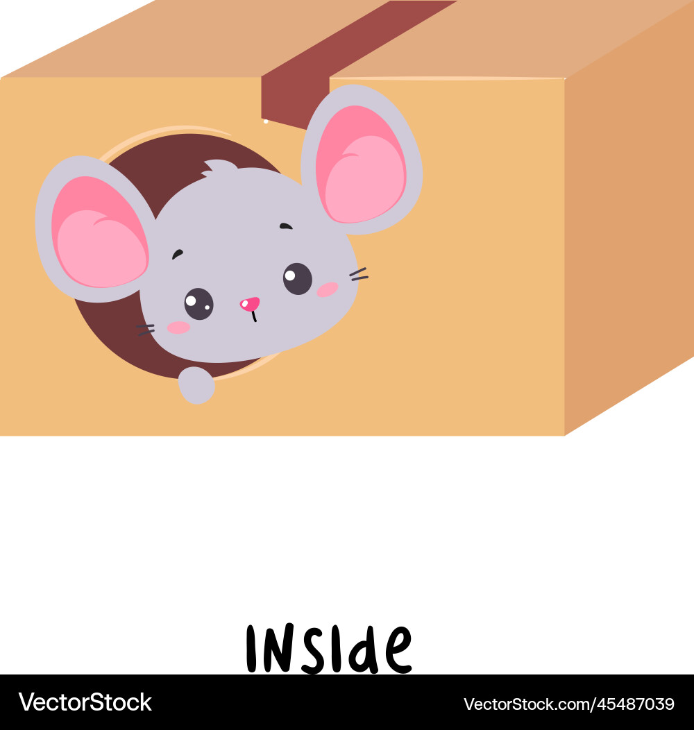 Little mouse sitting inside cardboard box Vector Image