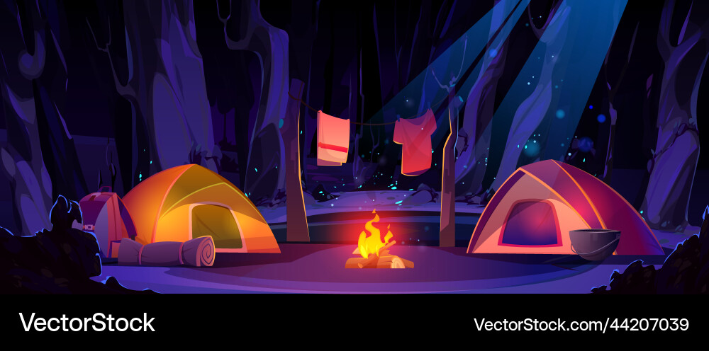 Summer camp in night forest cartoon Royalty Free Vector