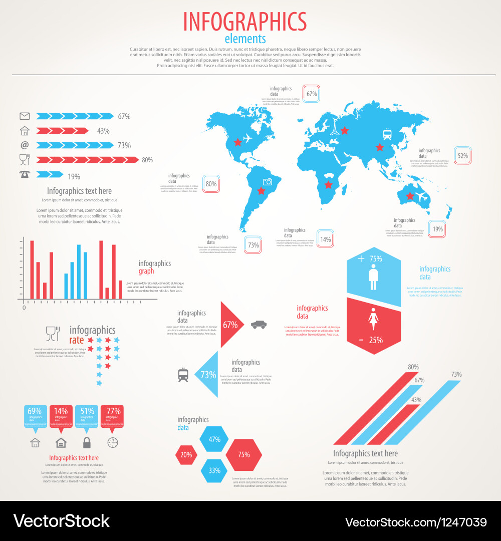 World Map Information Graphics Royalty Free Vector Image
