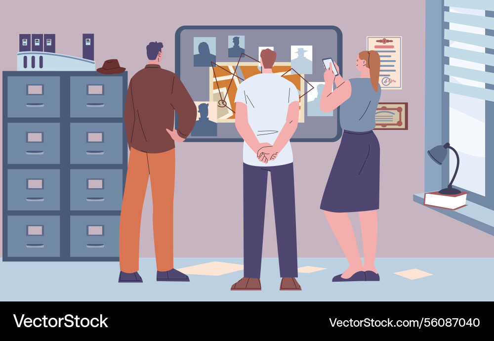 Group detectives in office looking on Royalty Free Vector