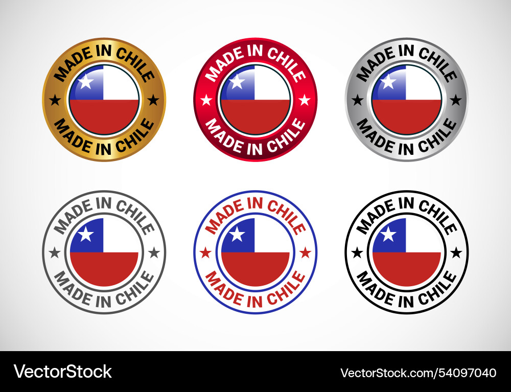 Made in chile label icon with flag set Royalty Free Vector