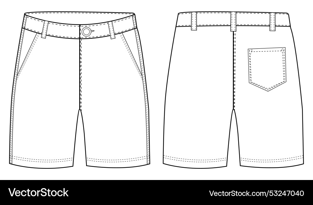 Mens cargo shorts flat sketch Royalty Free Vector Image