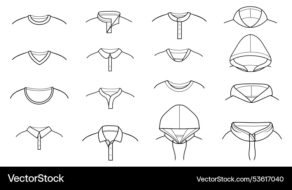 T-shirt collars set in hand drawn style Royalty Free Vector