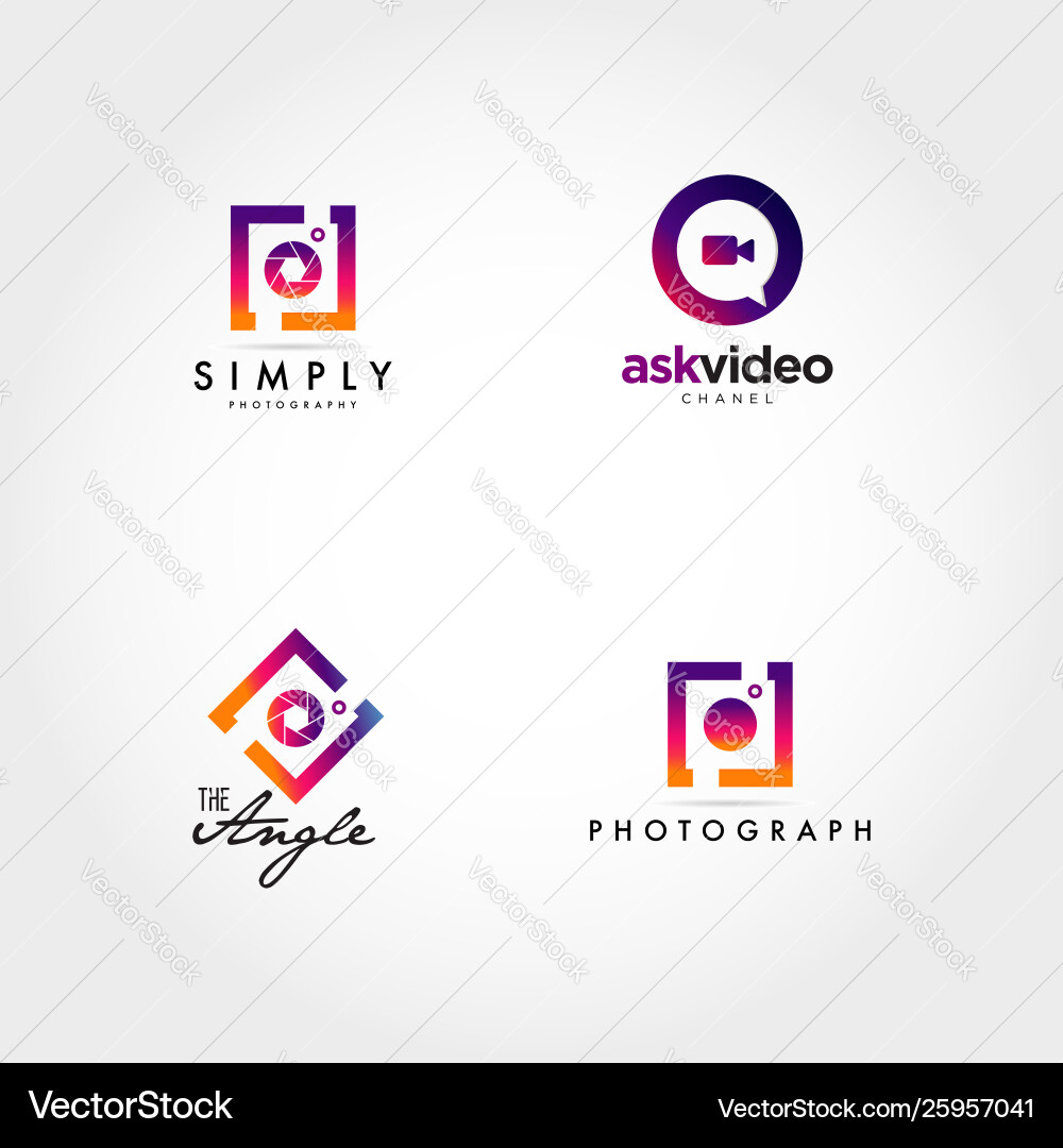 Photography video logo icon design set Royalty Free Vector
