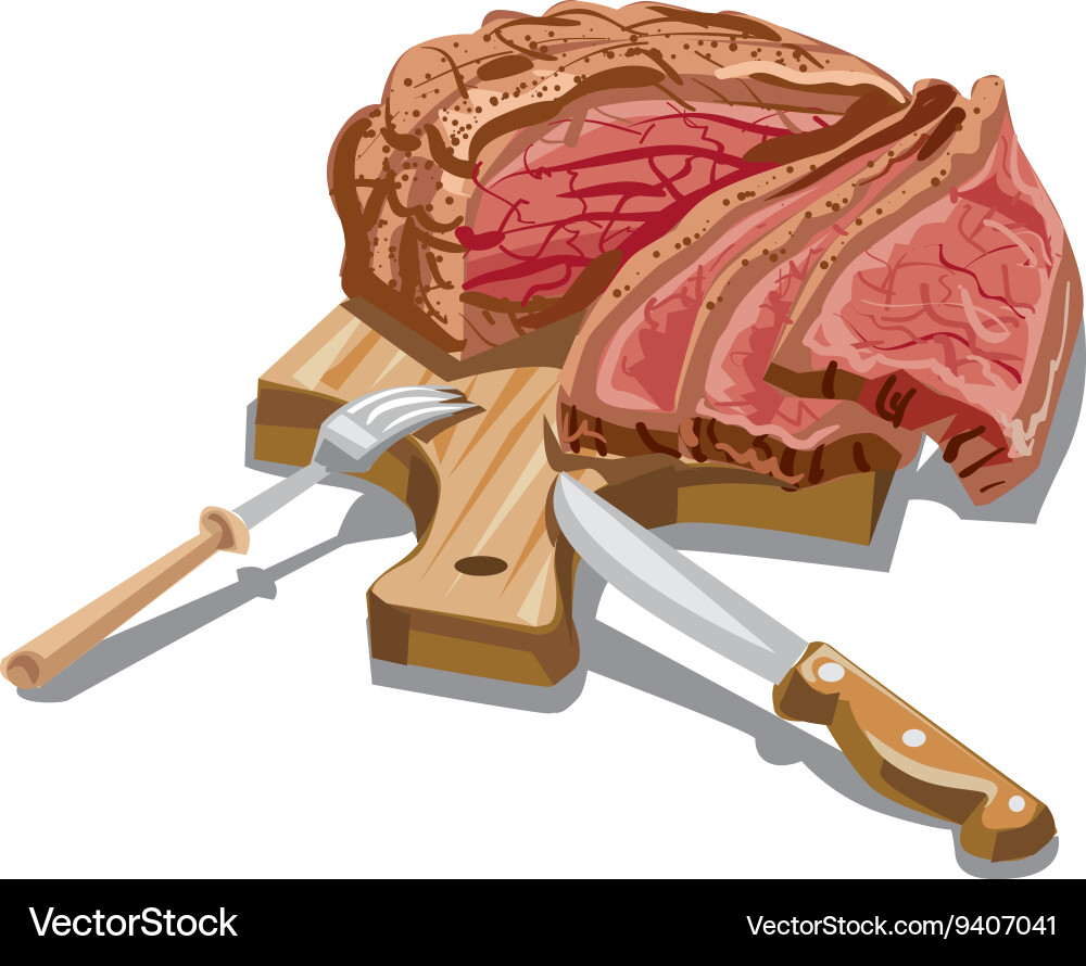 Sliced Ham on Wooden Board Royalty Free Vector Image