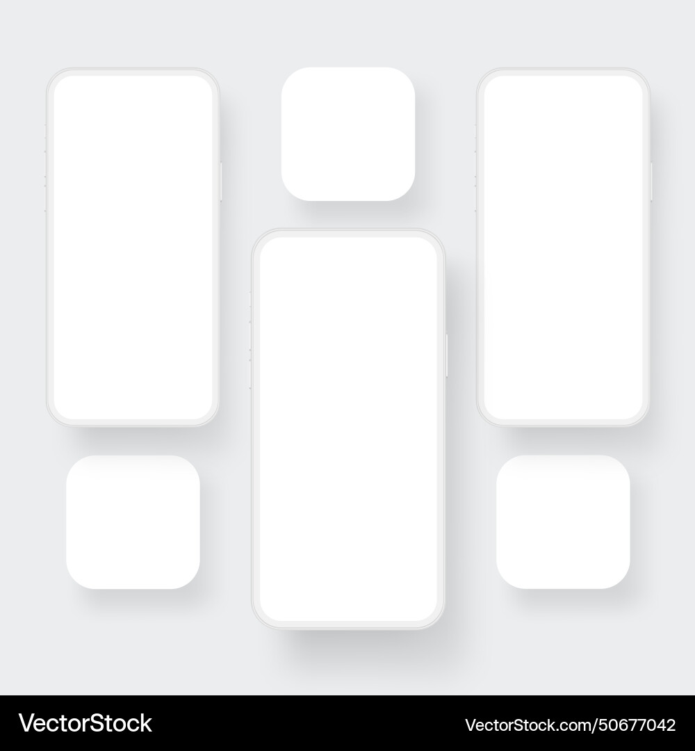 Clay smartphone screens with blank app icons Vector Image