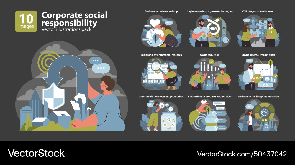 Corporate social responsibility set addressing Vector Image