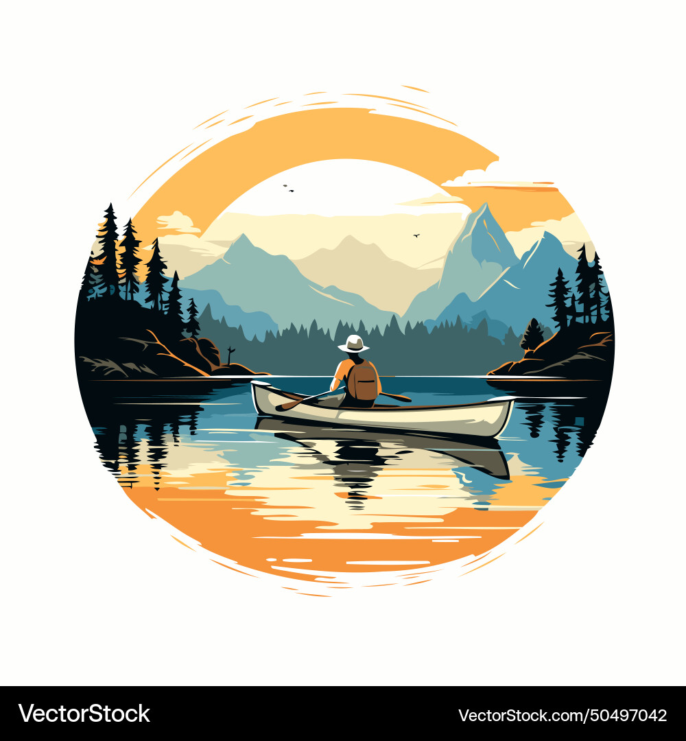 Kayaking on the lake in flat design style Vector Image
