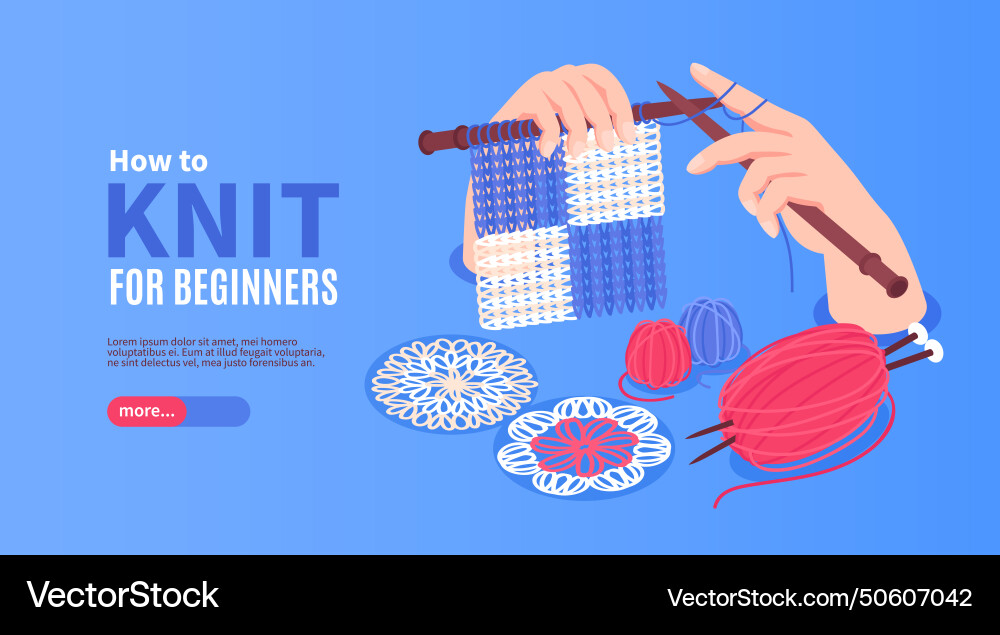 Knitting isometric horizontal banner Royalty Free Vector