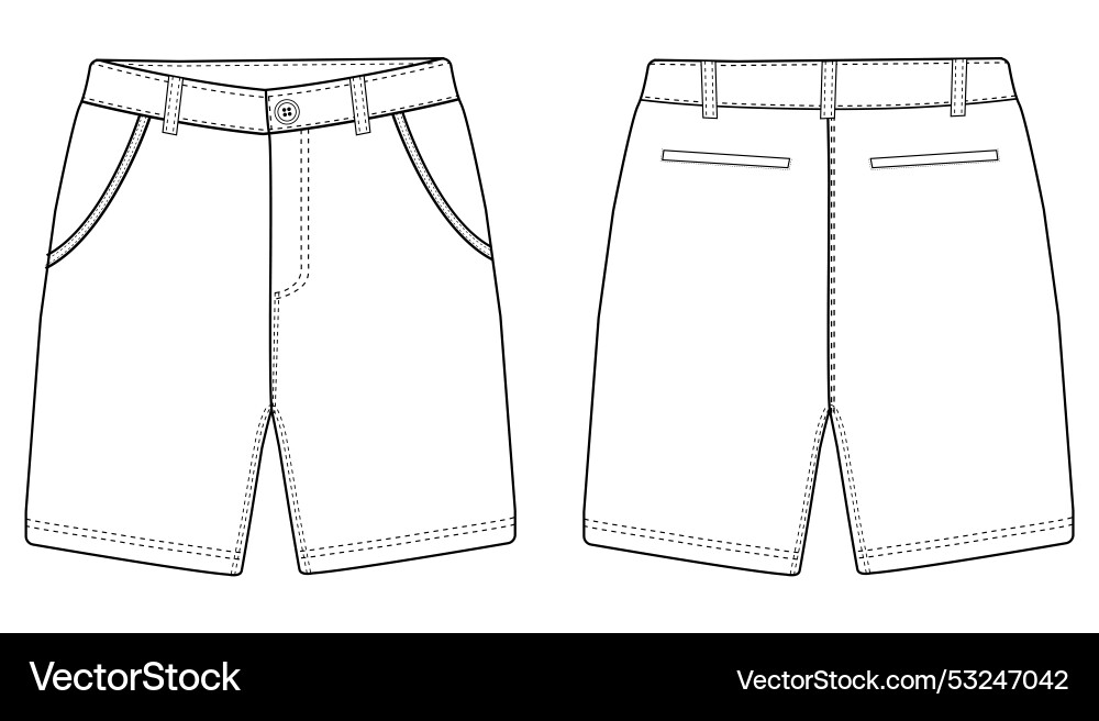 Mens cargo shorts flat sketch Royalty Free Vector Image