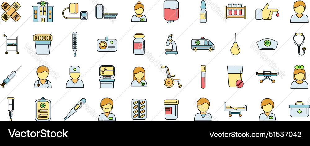 Nursing assistant icons set color line Royalty Free Vector