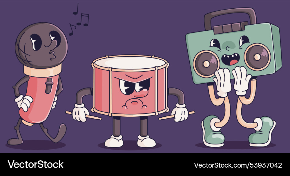 Retro music characters set isolated on background Vector Image