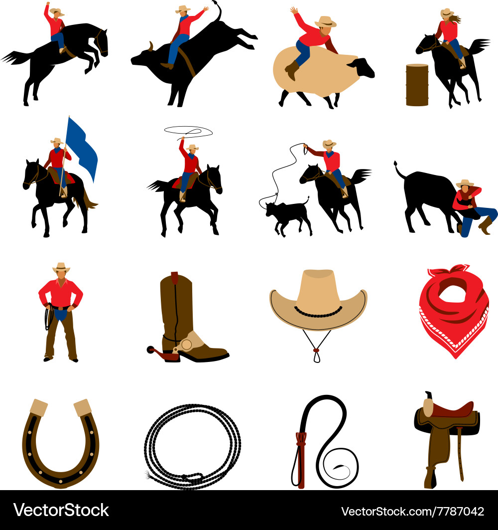 Rodeo flat color icons Royalty Free Vector Image