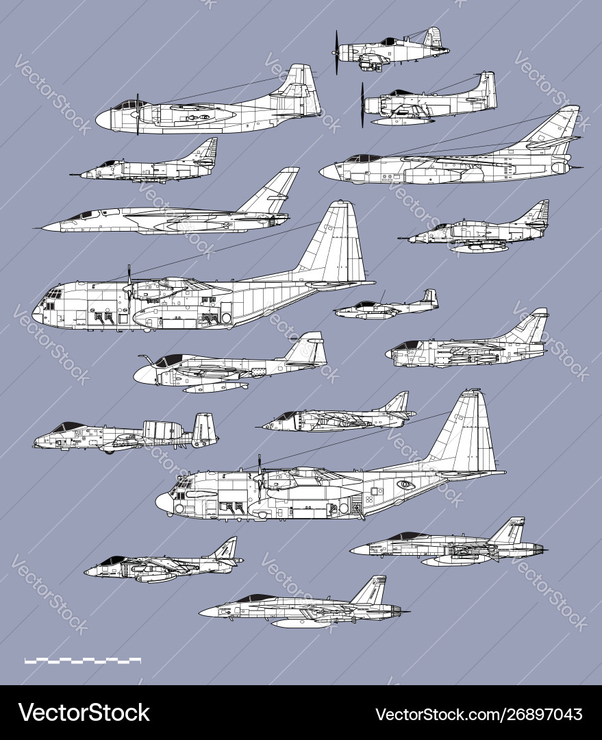 American Attack Aircraft Profiles Royalty Free Vector Image
