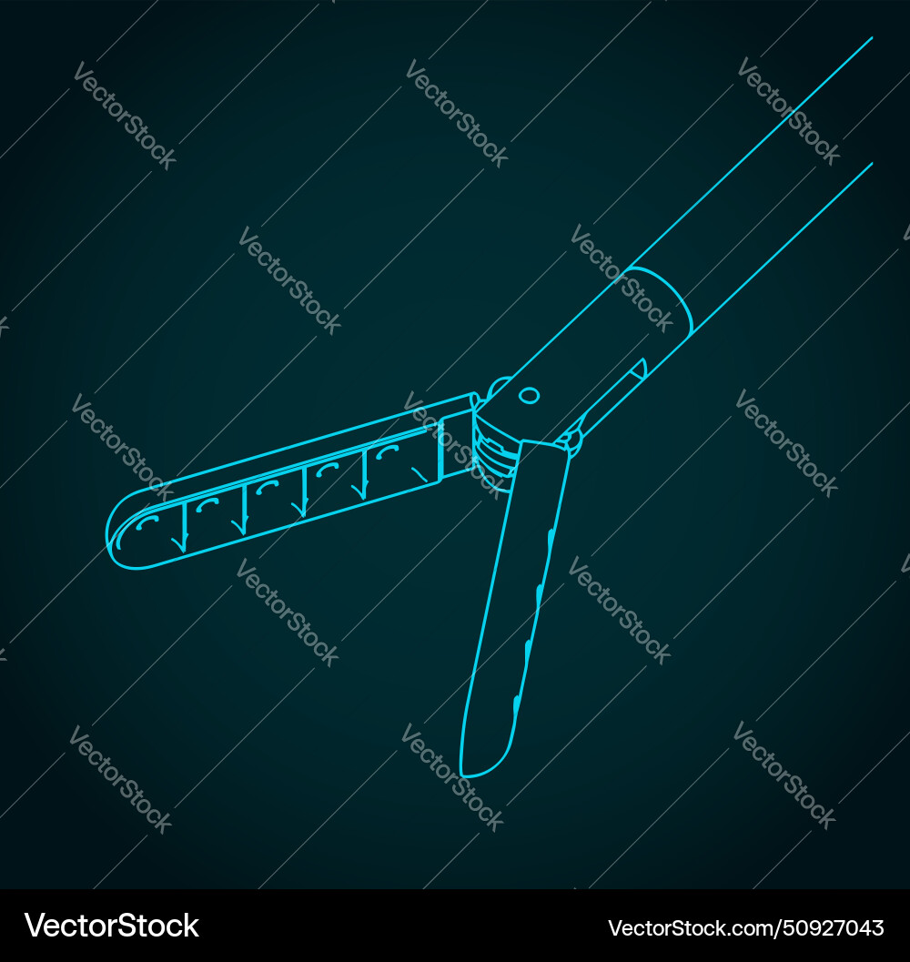Biopsy forcep head isometric blueprint Royalty Free Vector