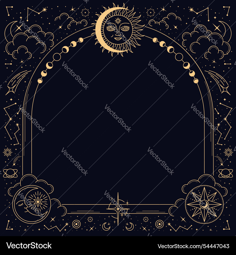 Bohemian astrology celestial border or tarot frame