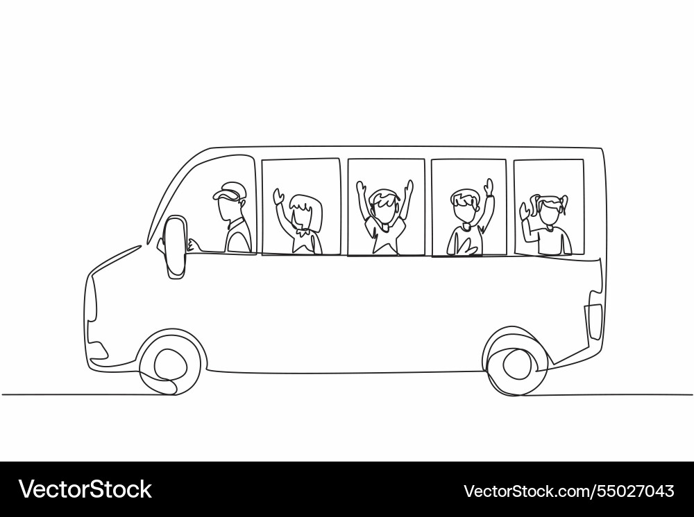 Continuous one line drawing school bus Royalty Free Vector