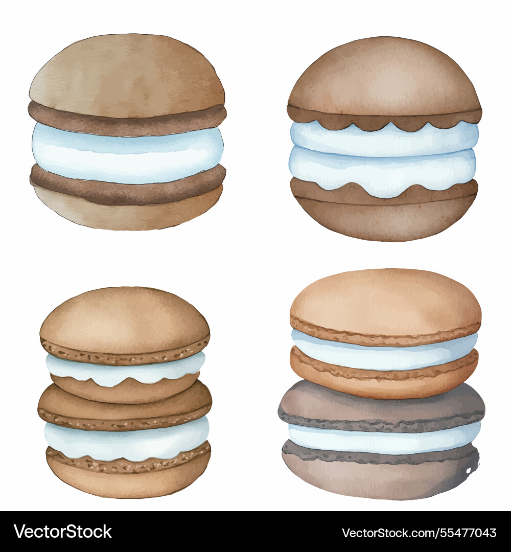 Macaron watercolor hand-drawn set collection Vector Image