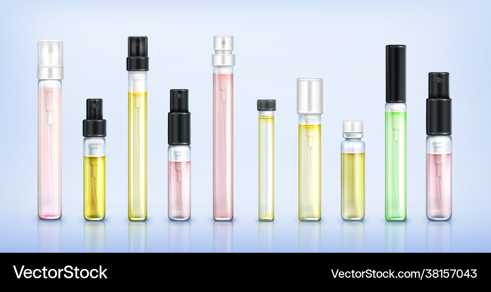 Perfume tester glass bottles with spray cap Vector Image