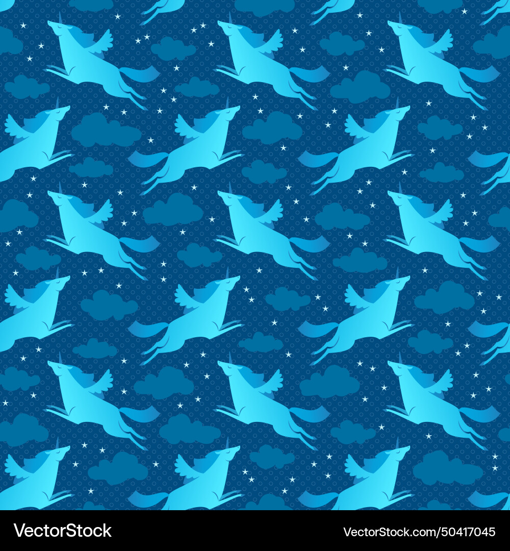 Unicorns blue seamless pattern Royalty Free Vector Image