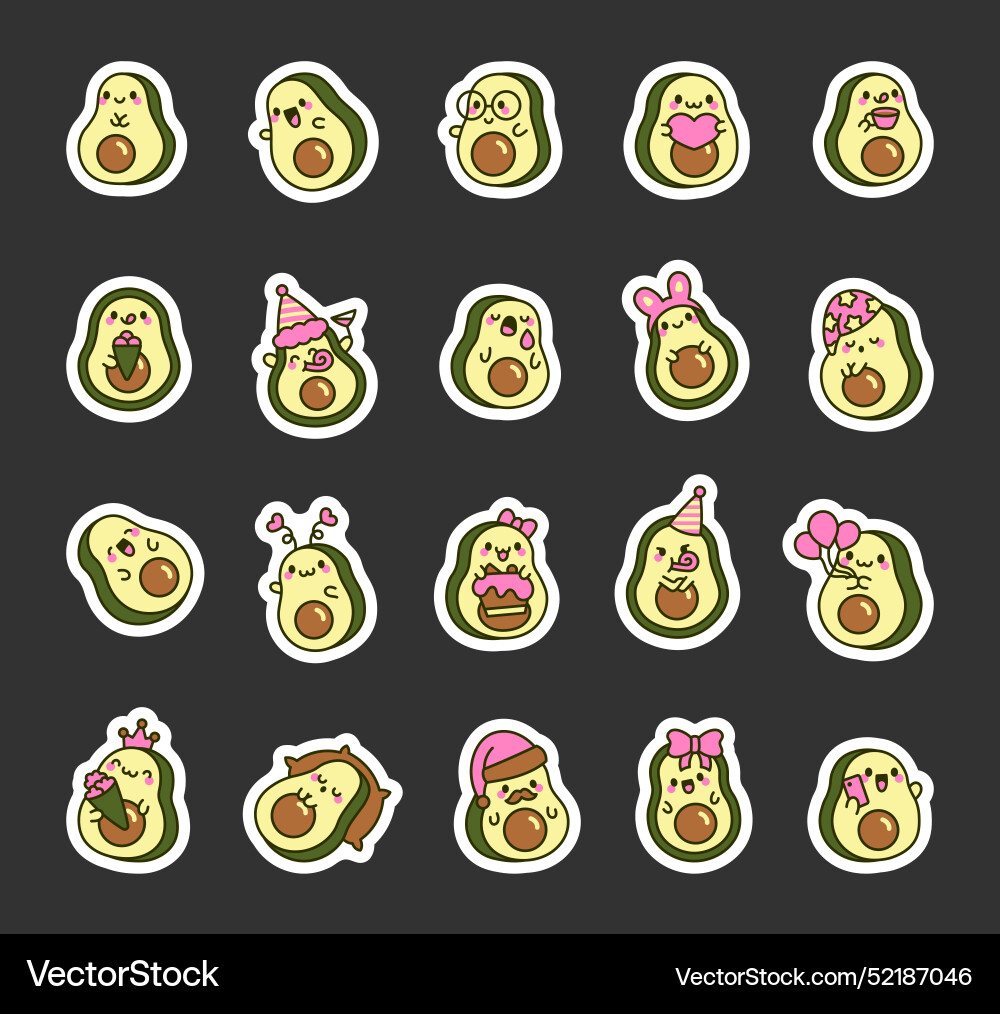 Cute avocado with a funny face sticker bookmark Vector Image