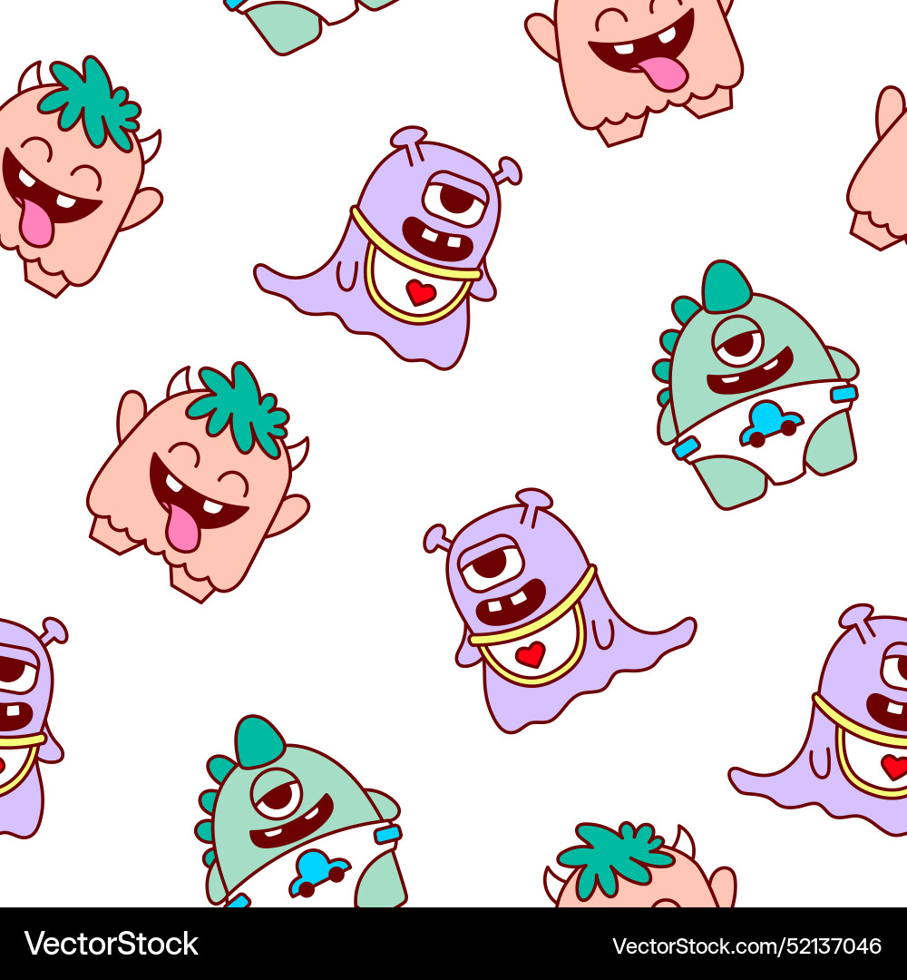 Cute kids monster seamless pattern cartoon Vector Image